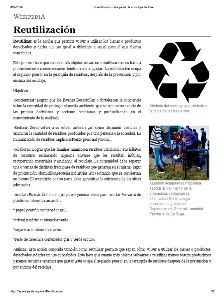 Reutilización - Wikipedia, La Enciclopedia Libre | PDF | Reutilizar ...