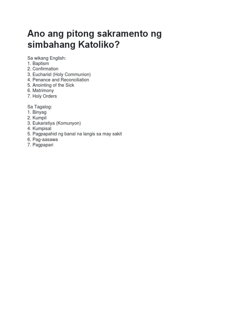 7 Sakramento NG Simbahang Katoliko | PDF