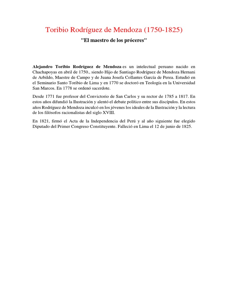 Toribio Rodríguez de Mendoza | PDF