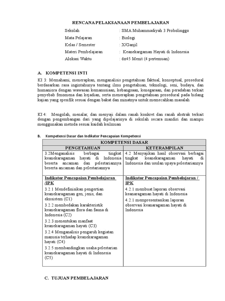 RPP KD 3 2 Fix Keaneka Ragaman Di Indonesia | PDF