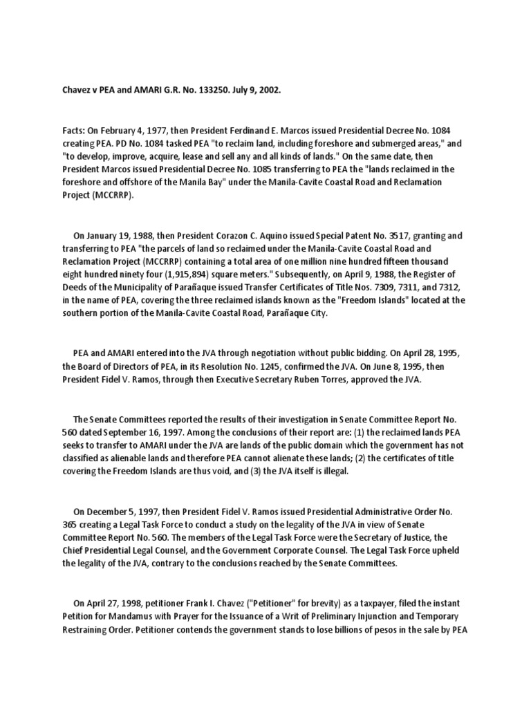 Chavez V PEA and AMARI Digest | PDF | Freedom Of Information Laws By ...