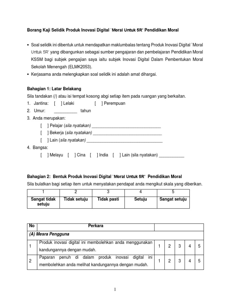 Borang Kaji Selidik Edited | PDF