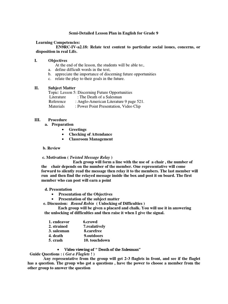 Lesson Plan in Cot2-English | PDF | Lesson Plan | Psychological Concepts