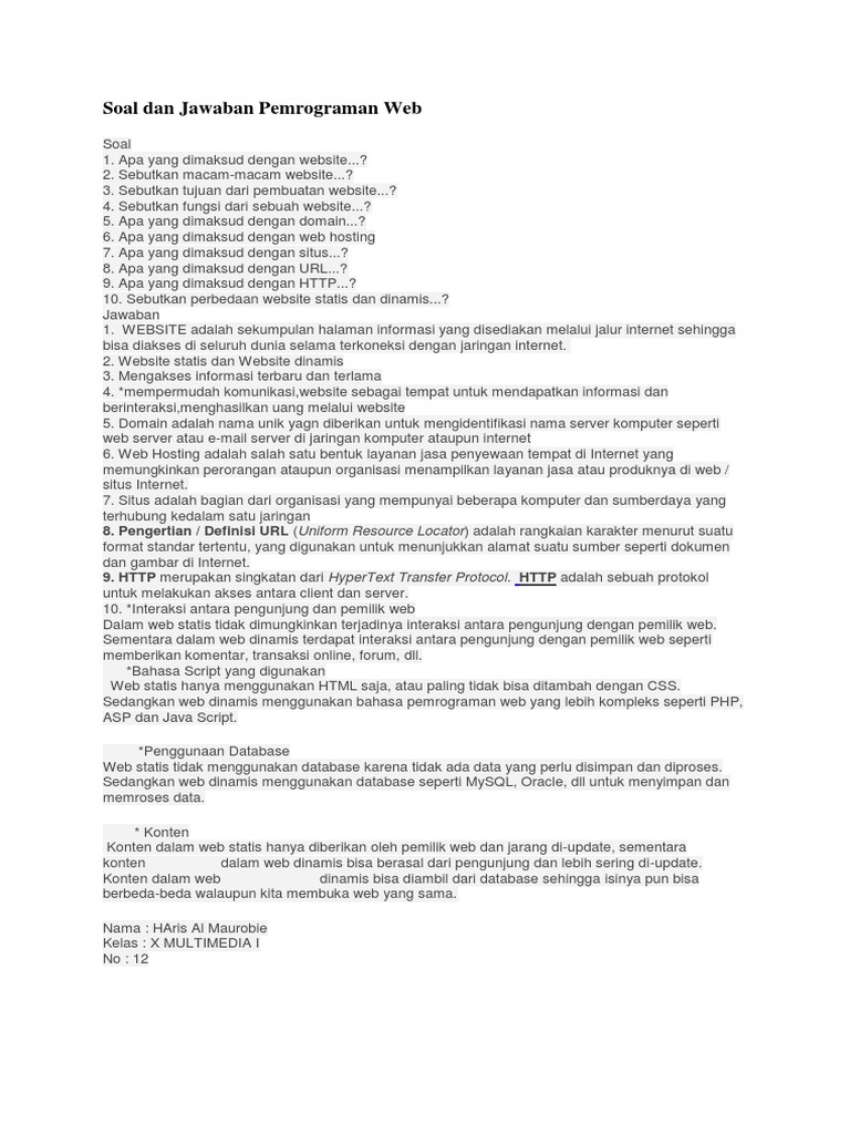 Soal Dan Jawaban Pemrograman Web | PDF