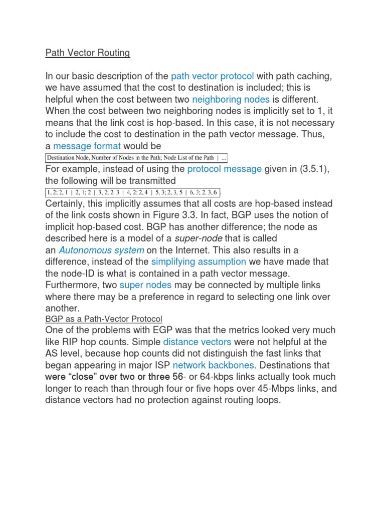 Path Vector Protocol Neighboring Nodes: Autonomous System | PDF