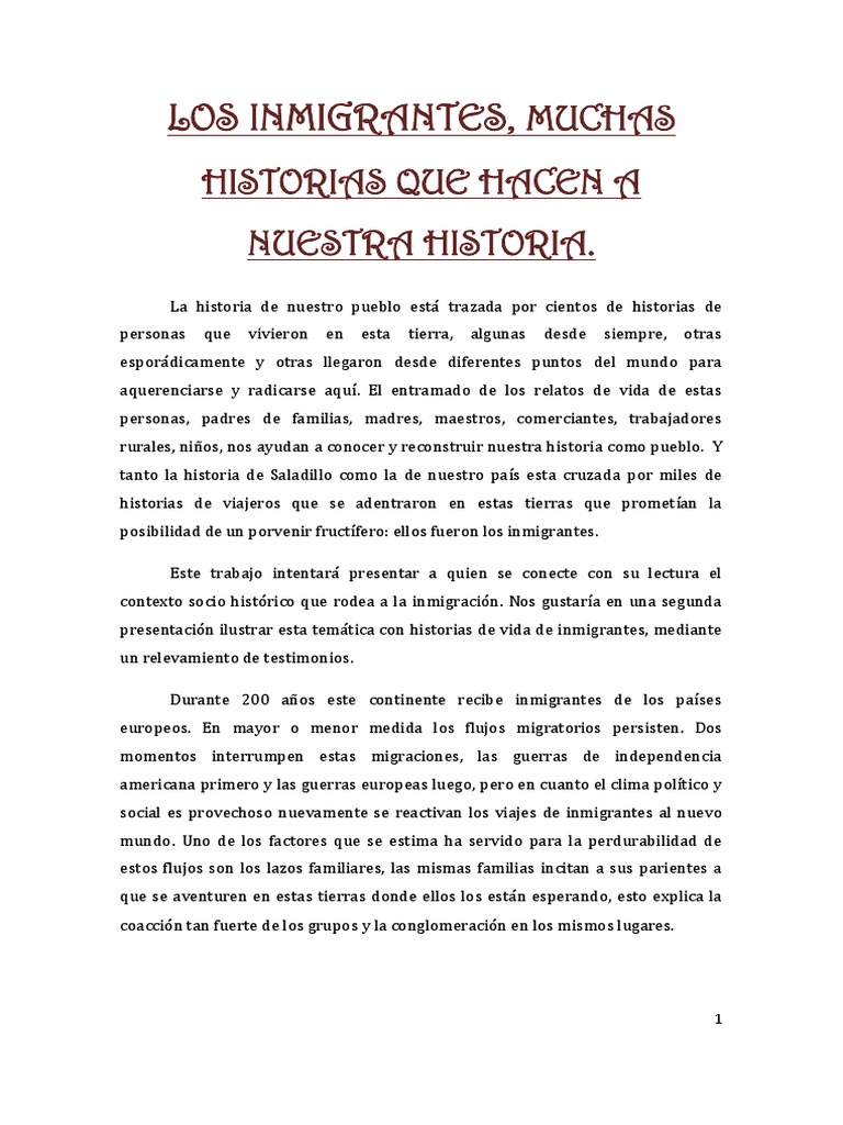 Los Inmigrantes Muchas Historias Que Hacen A Nuestra Historia | PDF ...