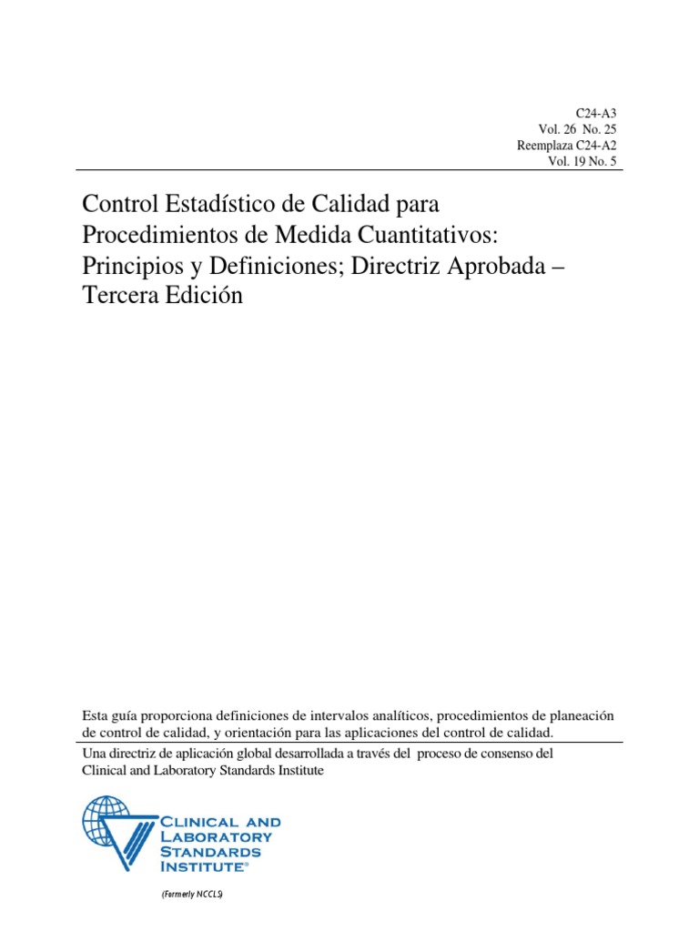 Guia Calidad CLSI C24-A3 PDF | PDF | Medición | Calidad (comercial)