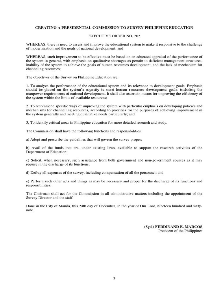 Creating A Presidential Commission To Survey Philippine Education | PDF ...