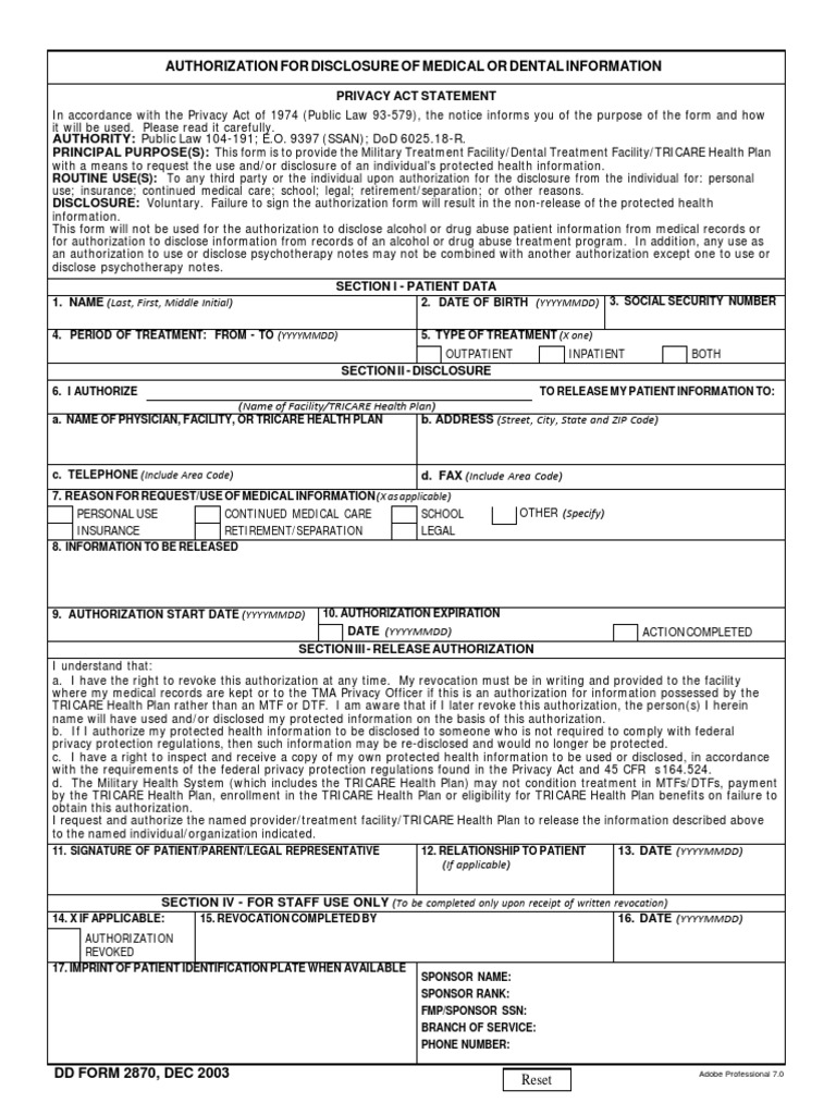 DD 2870 Health Release Form - Scan PDF | PDF | Patient | Medical Record