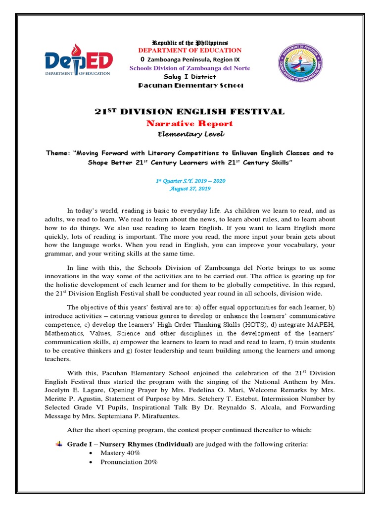 English Festival Narrative Report | PDF | English Language | Learning