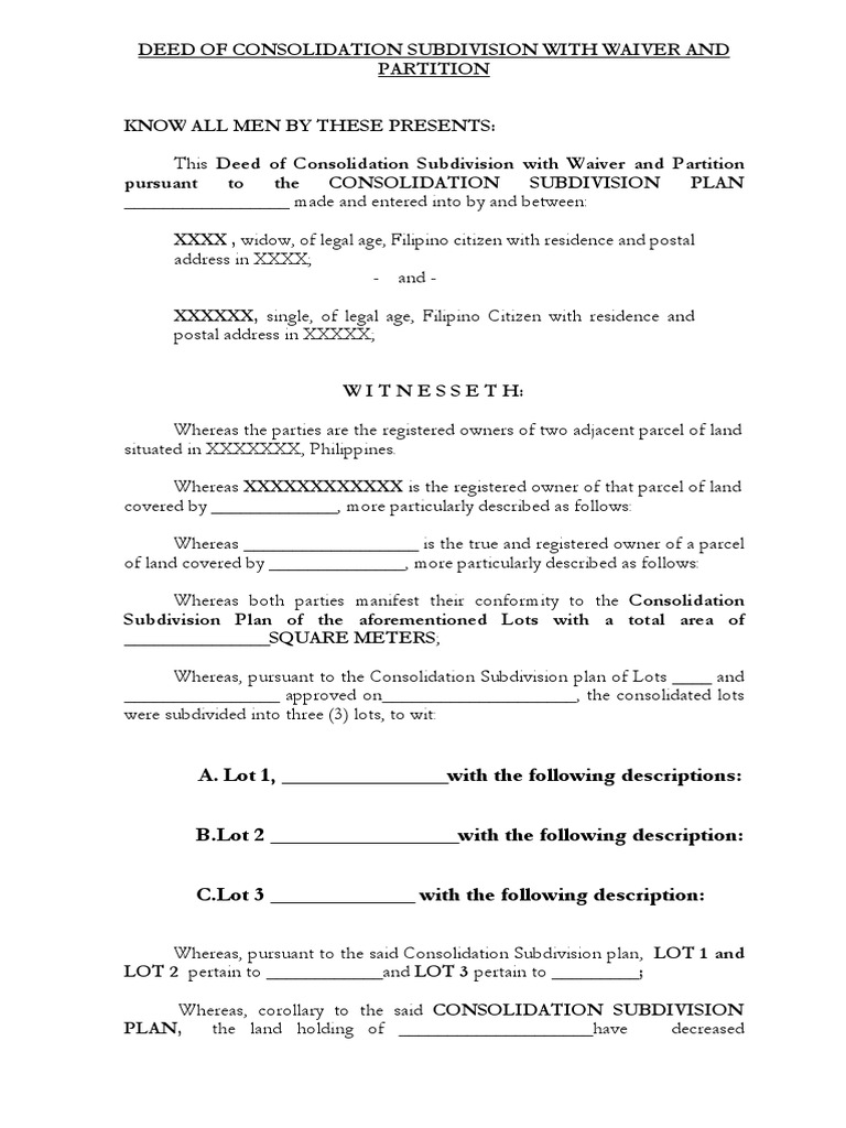 Consolidation Subdivision Agreement | Land Lot | Real Property Law