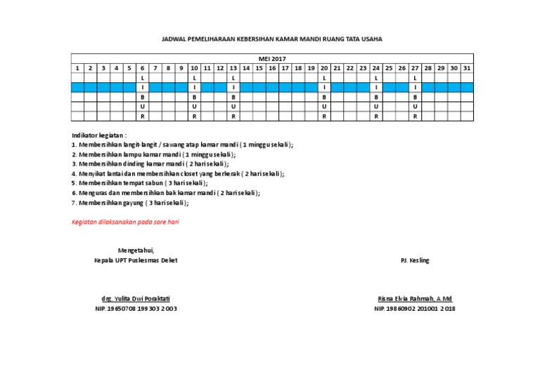 Jadwal Pembersihan Kamar Mandi | PDF
