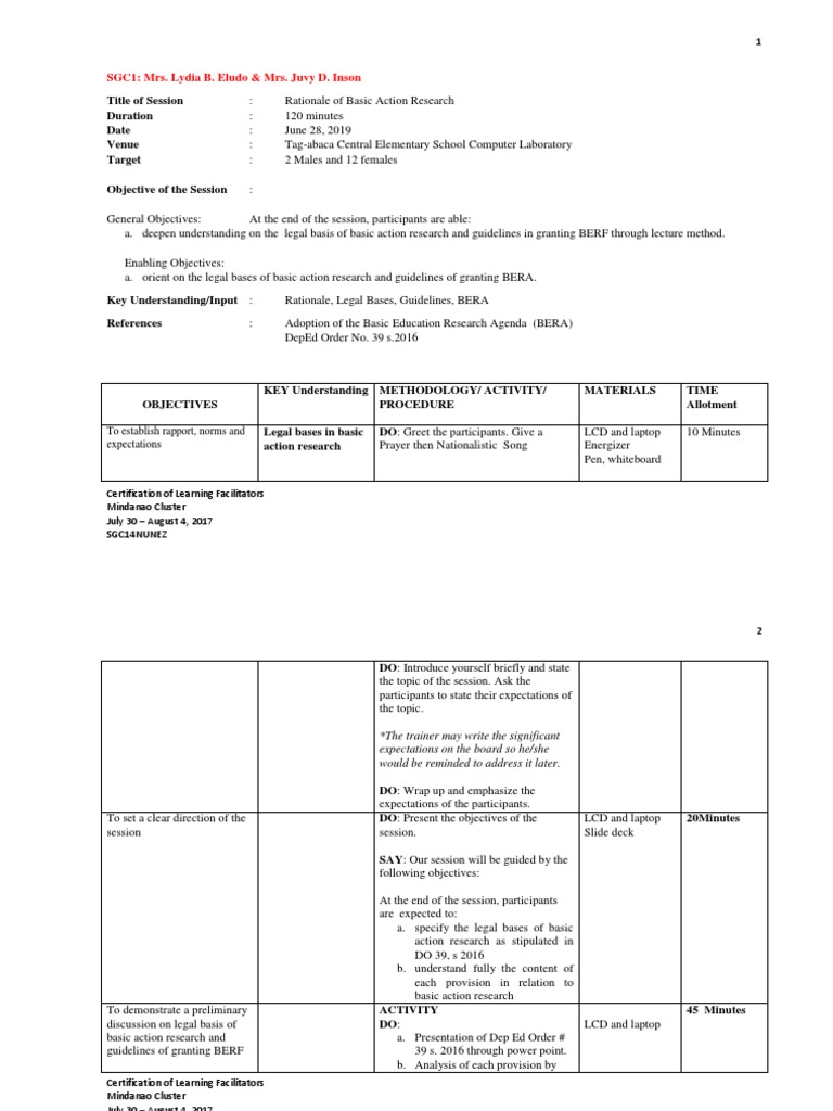SGC1: Mrs. Lydia B. Eludo & Mrs. Juvy D. Inson | PDF | Action Research | Facilitator