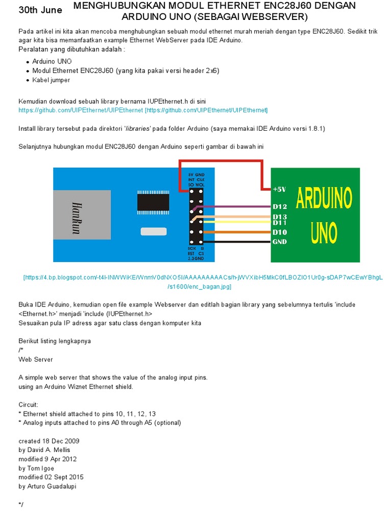 Menghubungkan Modul Ethernet Enc28j60 Dengan Arduino Uno Sebagai Webserver Diy Tech Malang 