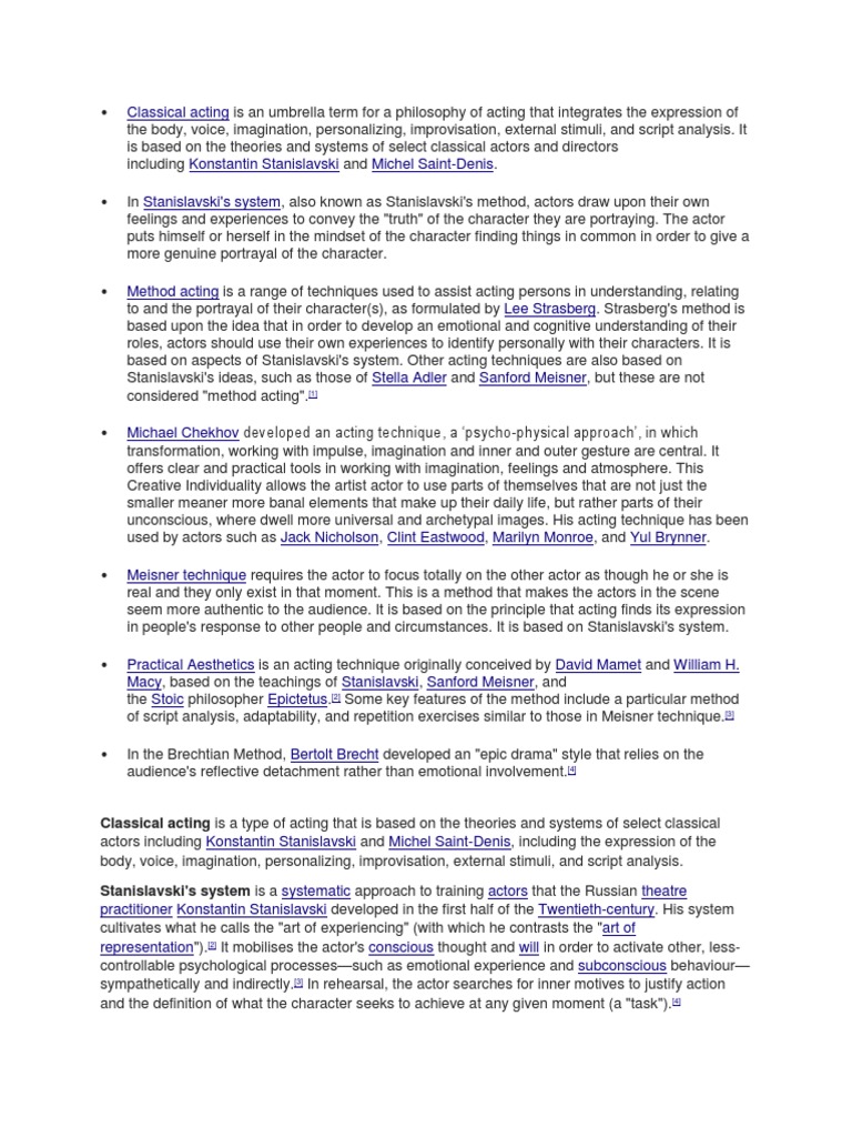 The Most Popular Acting Techniques | PDF | Theatre | Acting