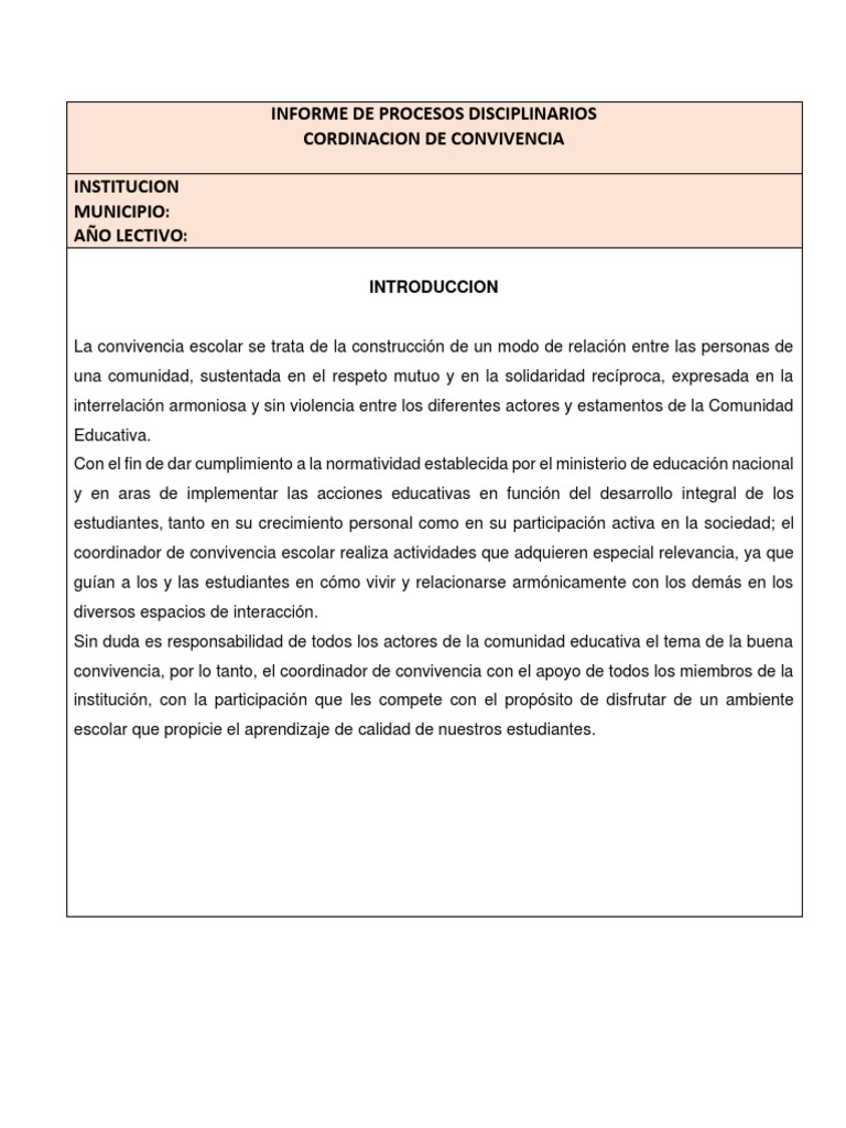 Informe de Procesos Disciplinarios | PDF | Salón de clases | Familia