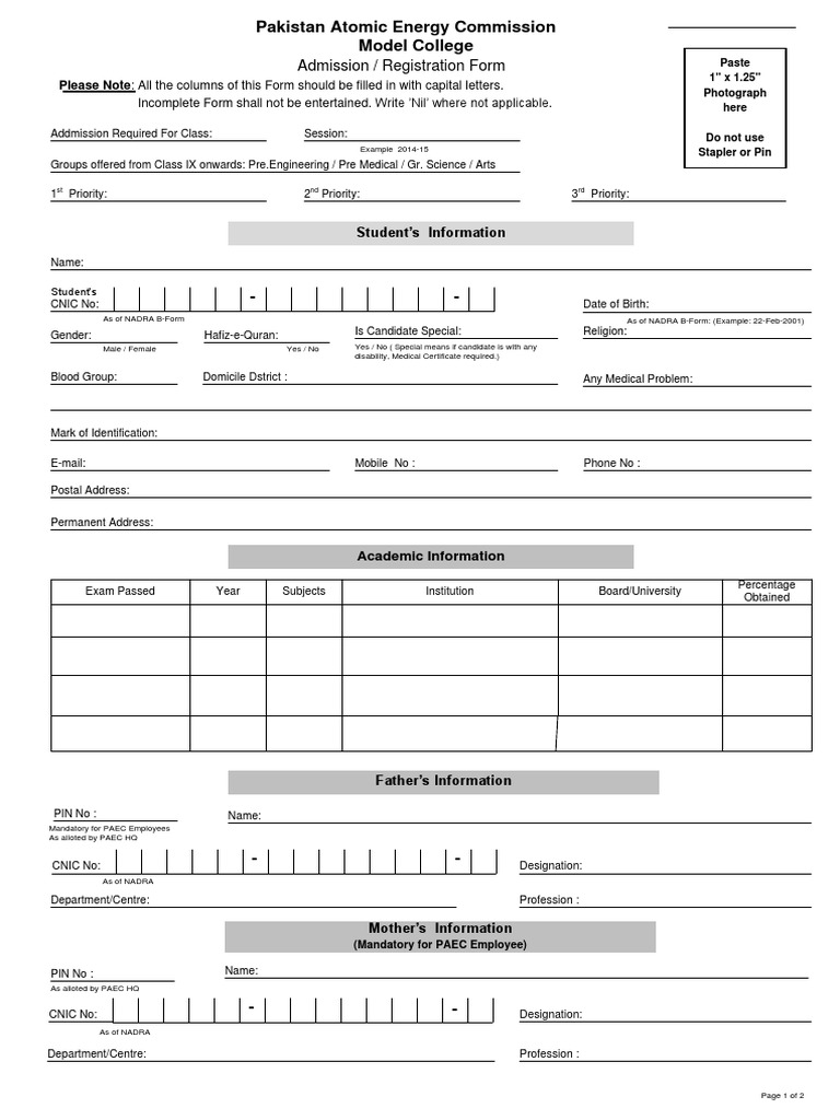 Admission Form PDF | PDF | University And College Admission