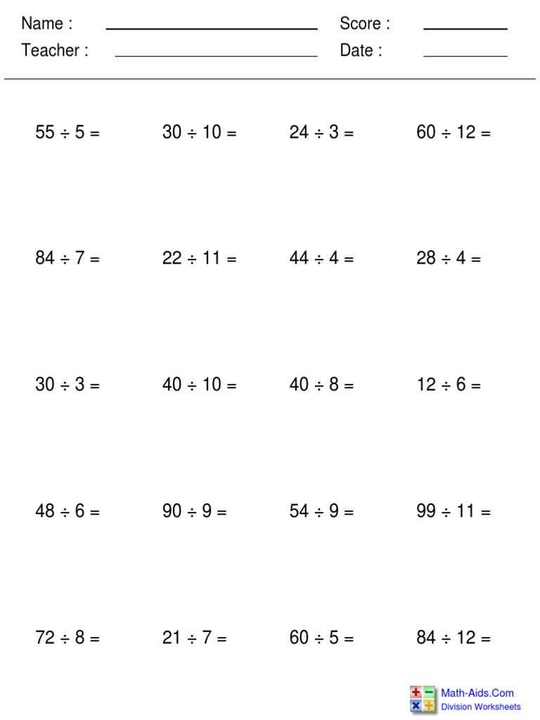 Division Worksheets for Students | PDF