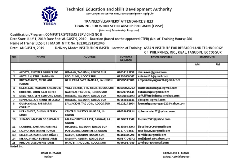 Attendance Template New | PDF | Vocational Education | Educational Stages
