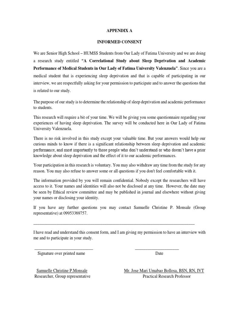 Appendix A Informed Consent | PDF | Informed Consent | Psychology