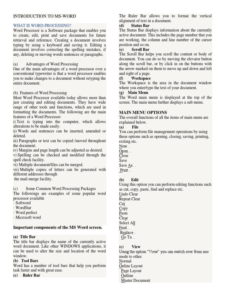 Introduction To Ms-Word: What Is Word-Processing? | PDF | Word ...