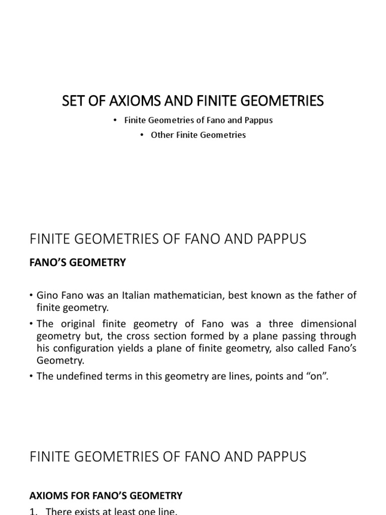 01 - Set of Axioms and Finite Geometries (Part 3) | PDF | Line (Geometry) | Geometry