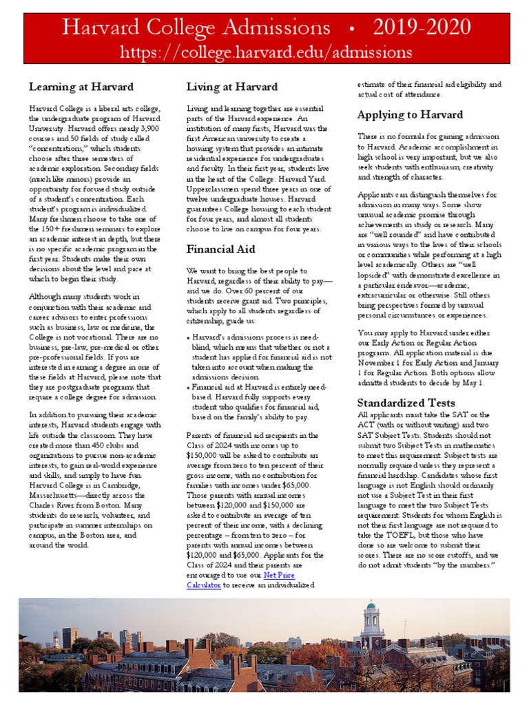 Harvard One Page Flier 2019-20 | PDF | Harvard University | University ...