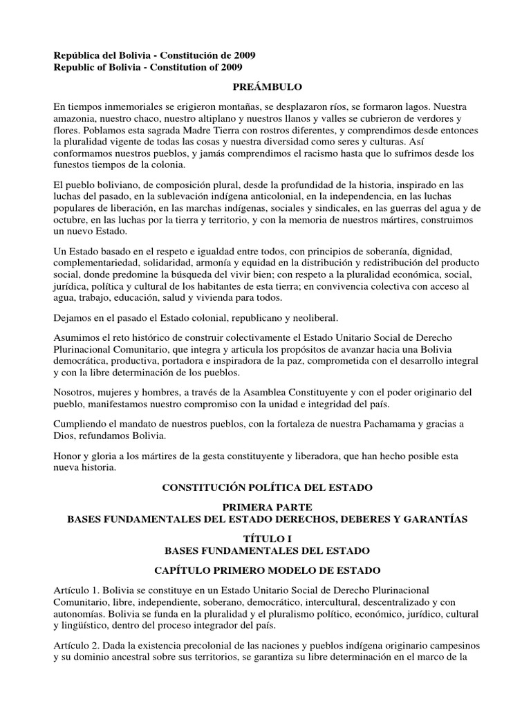 Constitución de Bolivia de 2009: Principios fundamentales del nuevo ...