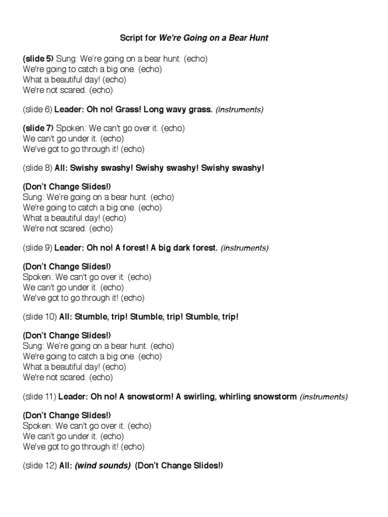Script For Were Going On A Bear Hunt Fall 2018 | PDF | Nature
