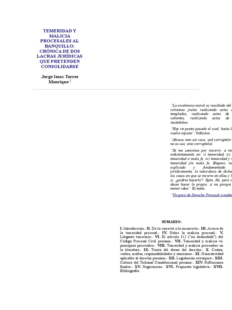 Temeridad Procesal | PDF | Ley procesal | Debido al proceso
