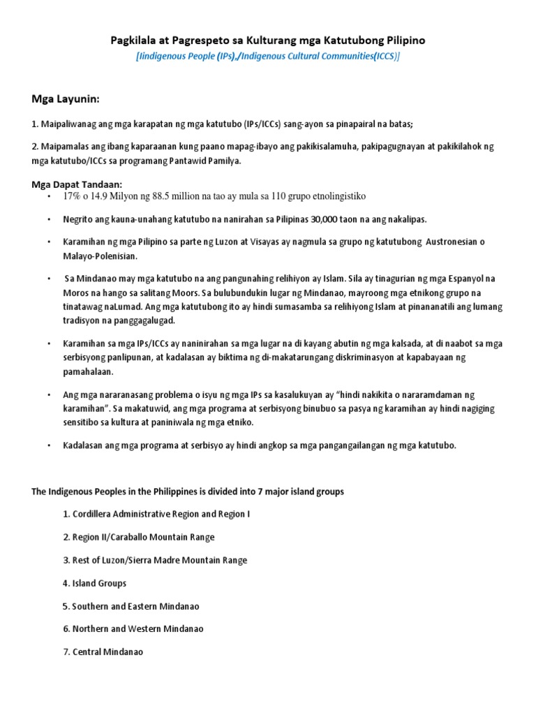 Pagkilala at Pagrespeto Sa Kultura NG Katutubong Pinoy | PDF