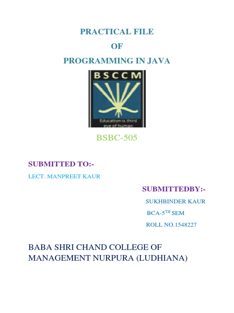 Practical File OF Programming in Java: BSBC-505 | PDF