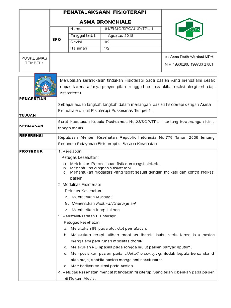 Sop Asma Bronchiale Di Fisioterapi | PDF