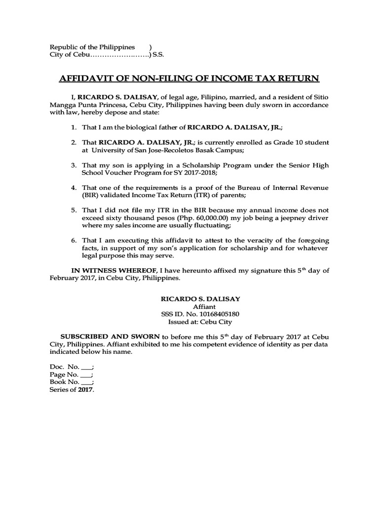 Affidavit of Non-Filing for Scholarship | PDF | Taxes | Business