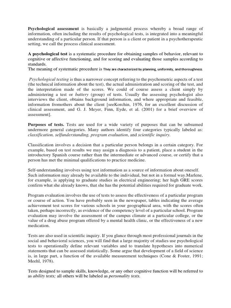 A Psychological Test Is A Systematic Procedure For Obtaining Samples of ...