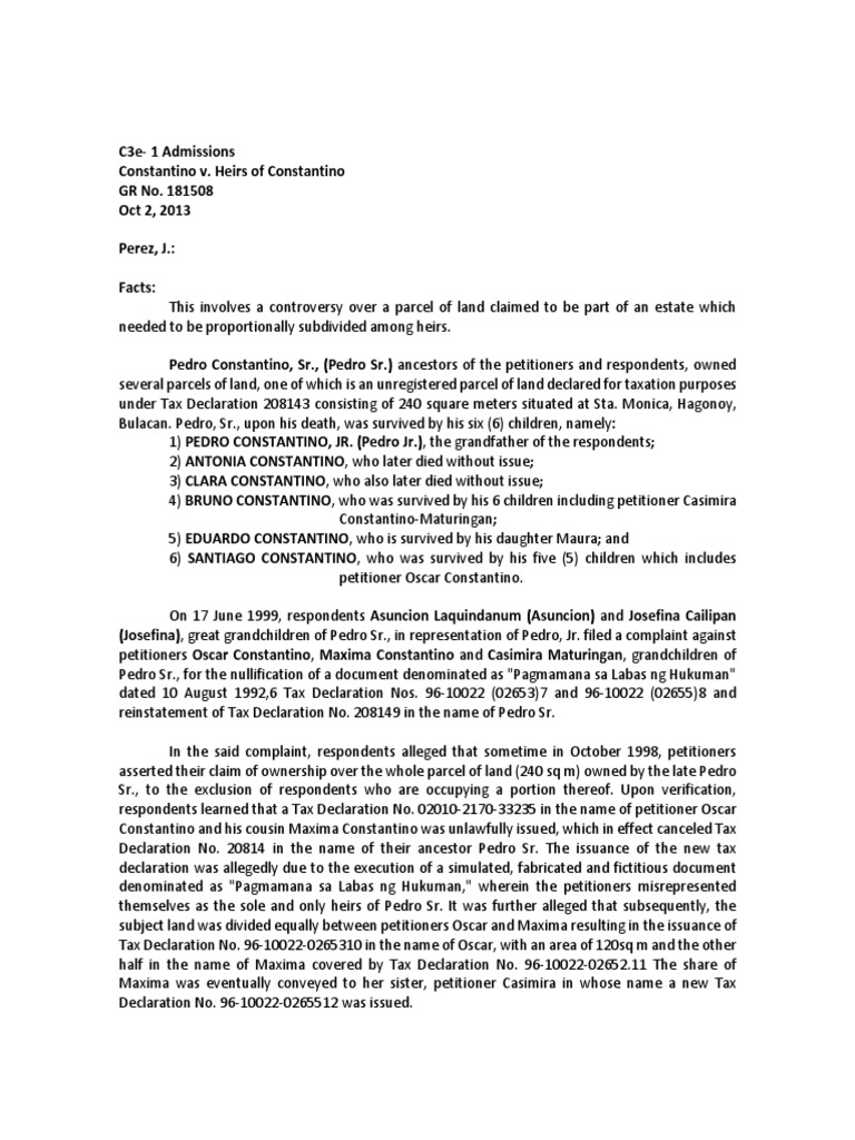 C3e - 1 - COnstantino v. Heirs of Constantino | PDF | Lawsuit | Common Law