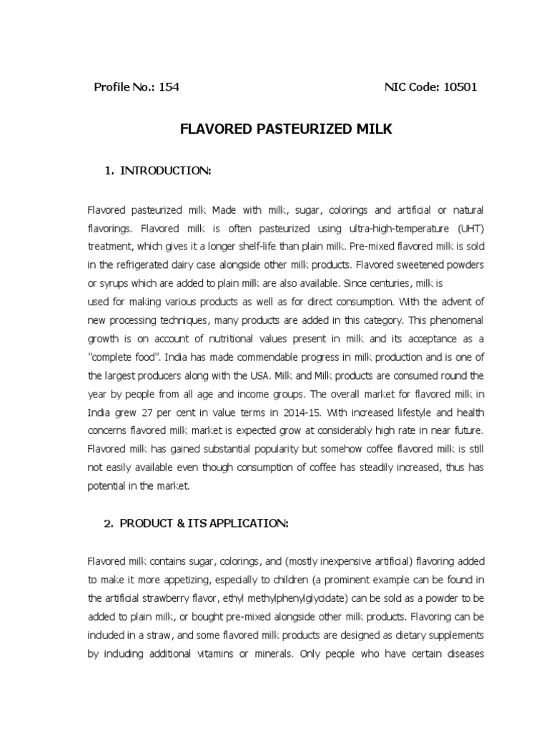 Flavoured Pasturised Milk | PDF | Milk | Foods