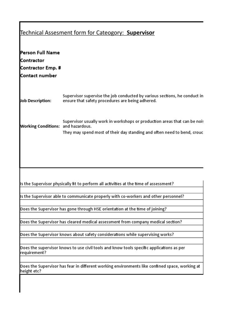 Technical Assessment Forms for Workers | PDF | Carpentry | Occupational ...