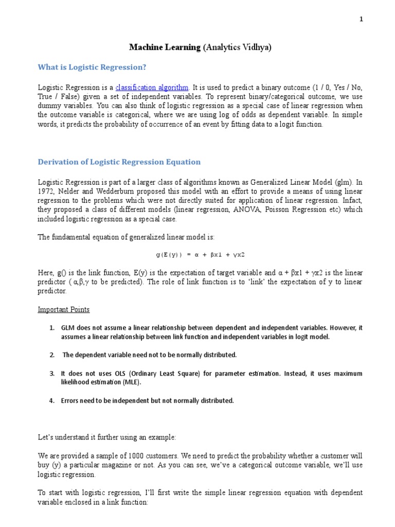 Machine Learning (Analytics Vidhya) : What Is Logistic Regression? | PDF | Logistic Regression ...