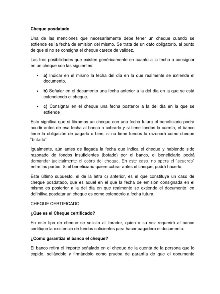 Cheque Postdatado | PDF | Cheque | Bancos