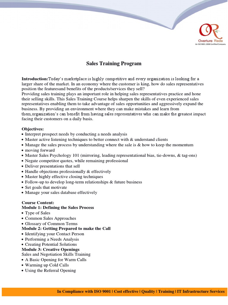 Comprehensive Sales Training Program | PDF | Sales | Negotiation
