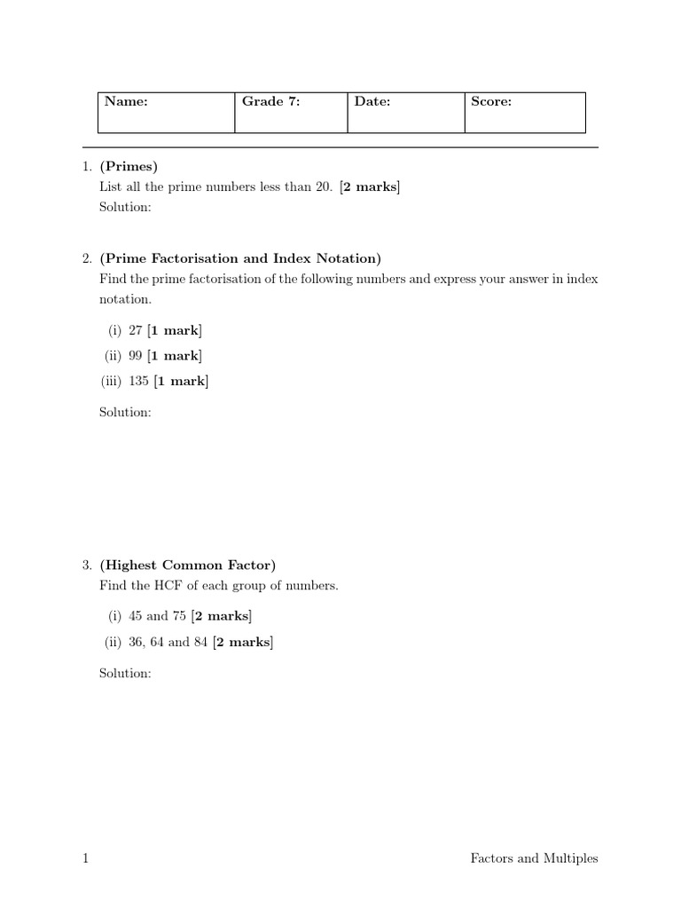 Grade 7 Math Exercises | PDF | Factorization | Arithmetic