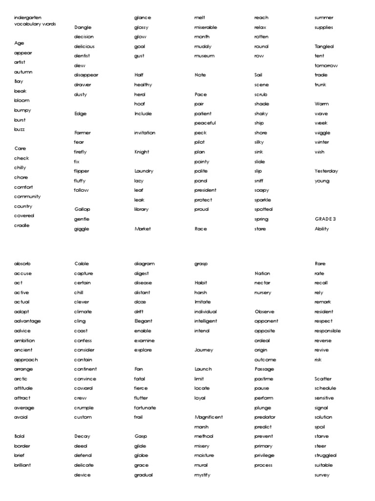 Kindergarten Vocabulary Words | PDF