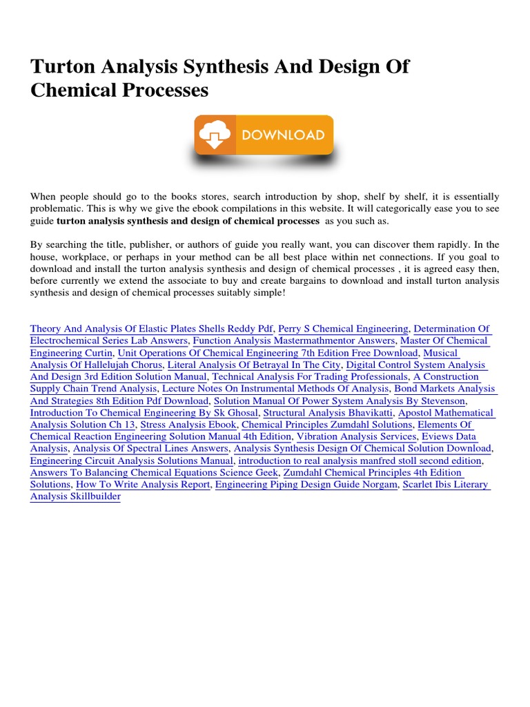 Turton Analysis Synthesis and Design of Chemical Processes PDF | PDF