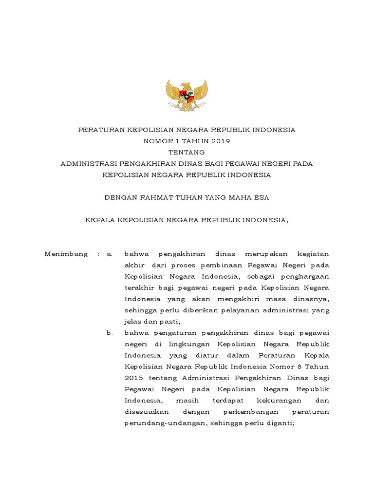 Perpol Nomor 1 Tahun 2019 TTG Revisi Perkap Khirdin Polri PDF | PDF