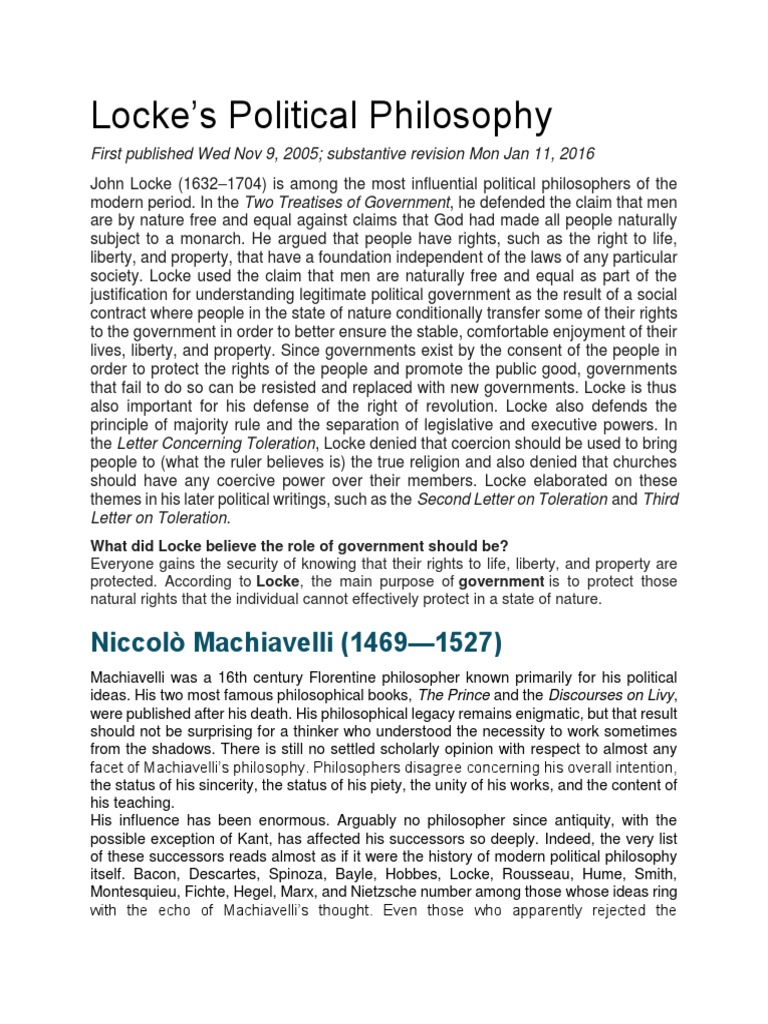Locke's Political Philosophy: Niccolò Machiavelli (1469-1527) | PDF ...