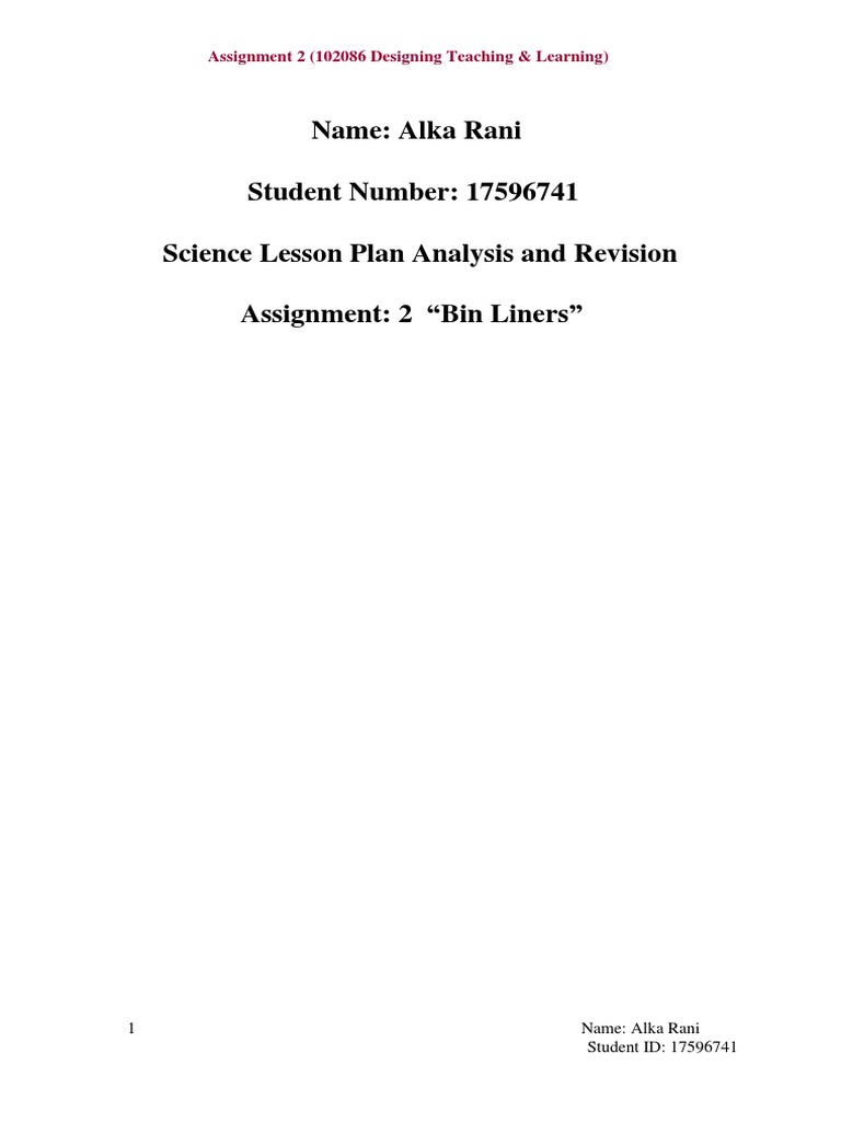 Science Lesson Plan Analysis: Bin Liners | PDF | Lesson Plan | Teachers