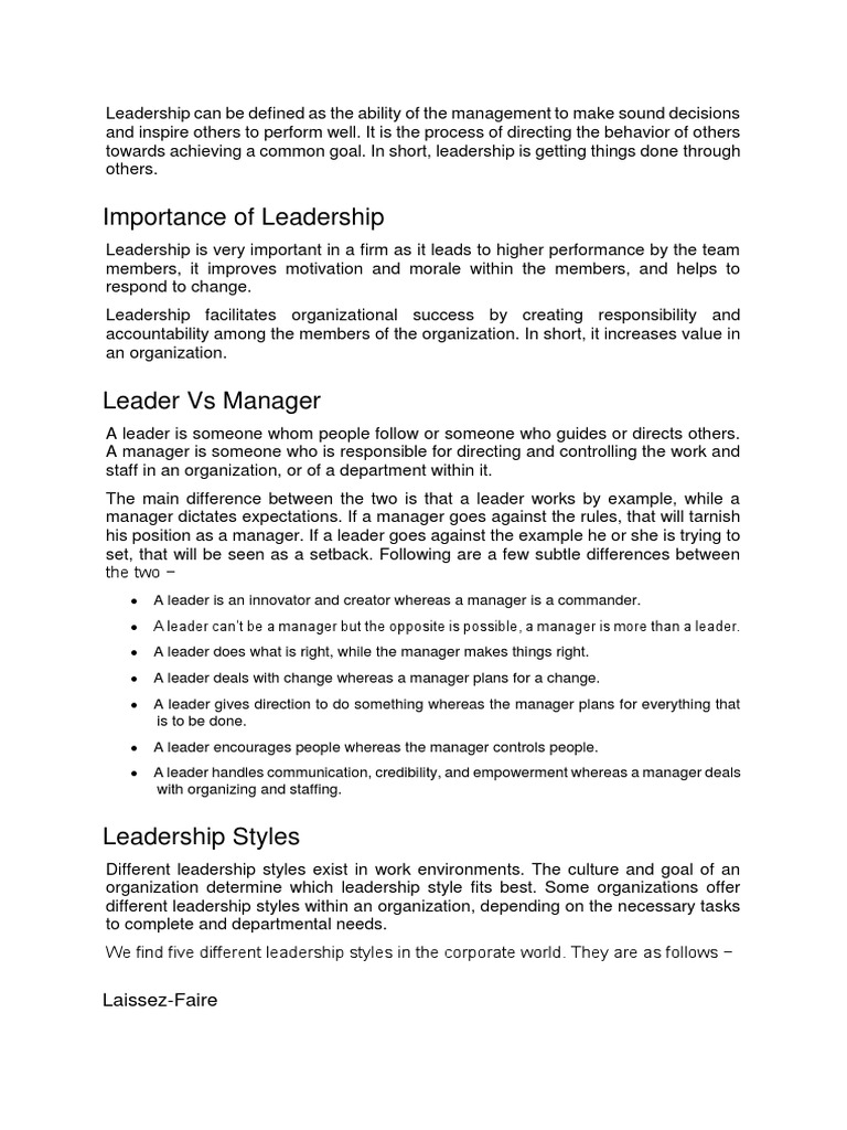 Leadership Notes-Organizational Behavior | PDF | Transformational ...