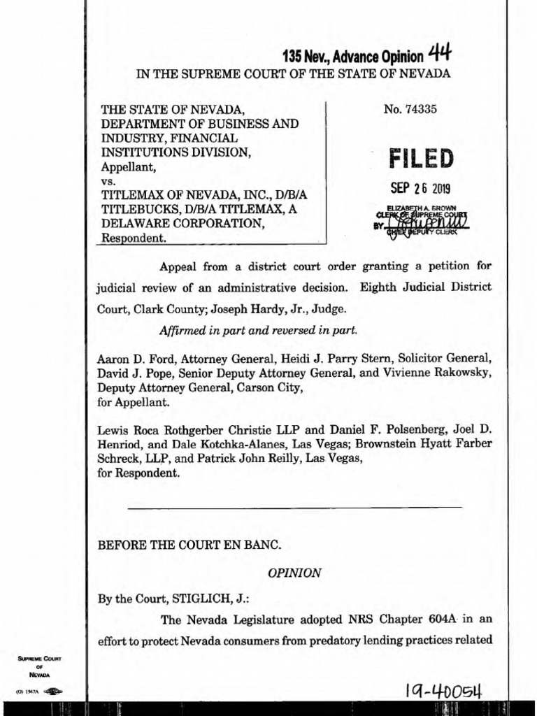 Nevada v. Titlemax of Nevada | PDF | Loans | Statutory Interpretation