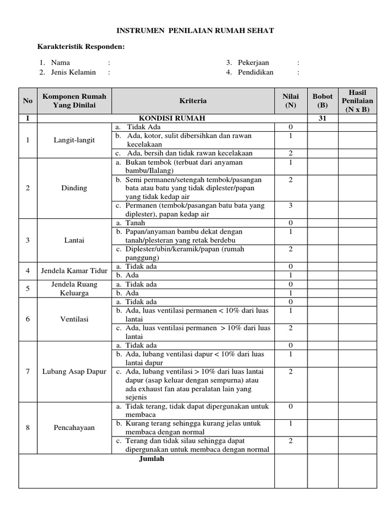 Kuesioner Penilaian Rumah Sehat | PDF
